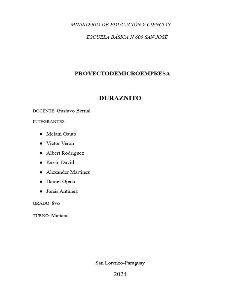 Proyecto de Microempresa: Duraznitos | PDF | Calidad (comercial) | Business
