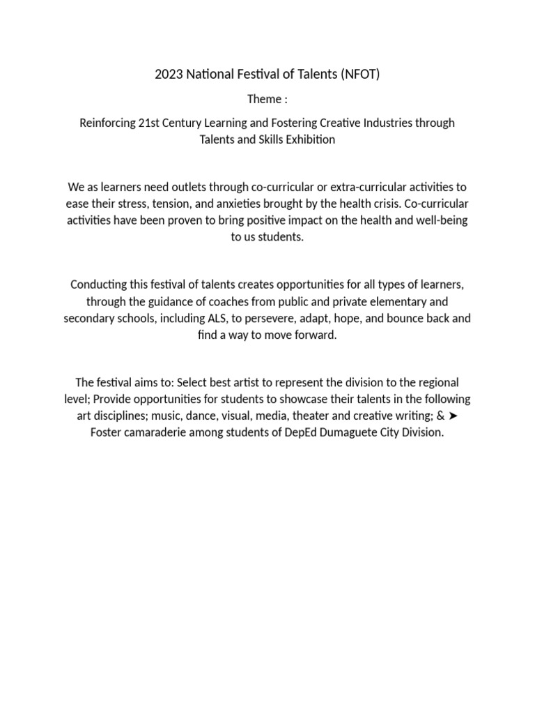 2023 National Festival of Talents | PDF