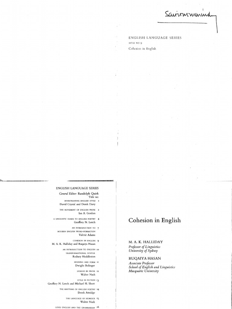 3.HALLIDAY & HASAN (1976) - Cohesion in English | PDF