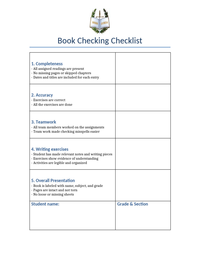 Book Checking Checklist | PDF