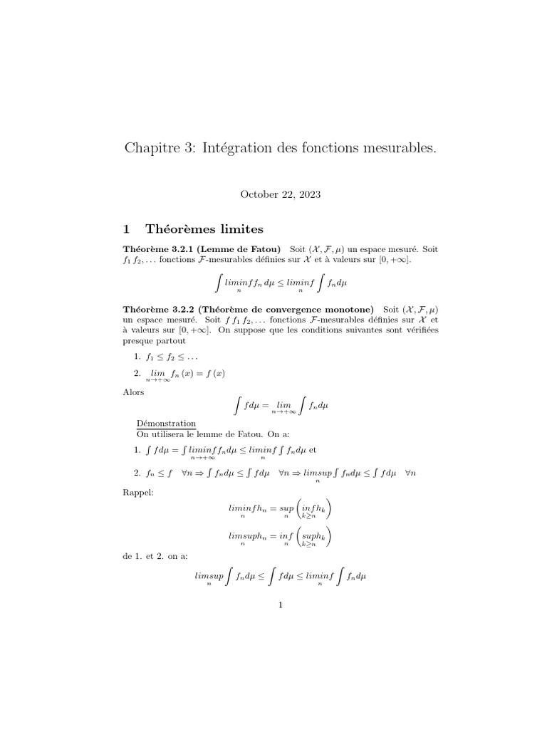Théorème de Beppo-Levi en intégration | PDF | Mesure (mathématiques ...