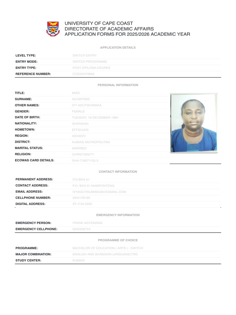 University of Cape Coast - Admissions - Print Preview | PDF