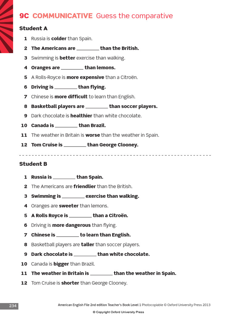 Comparative Adjectives Exercises | PDF