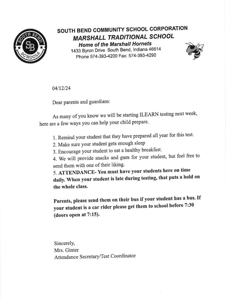 Ilearn Parent Letter Pdf
