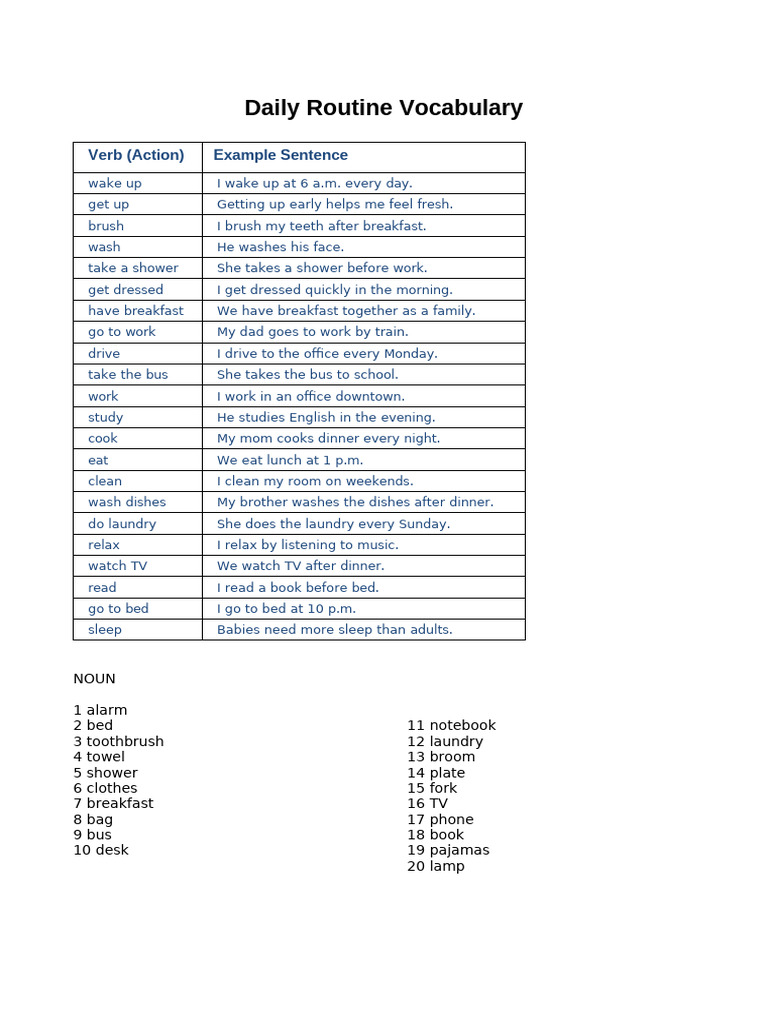 Vocabs of Daily Routine | PDF