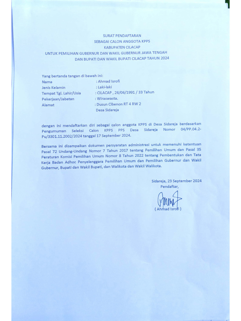 Surat pendaftaran Kpps | PDF