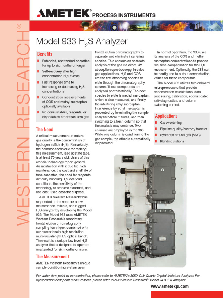 Model 933 H2S Analyzer Overview | PDF | Chromatography | Gases