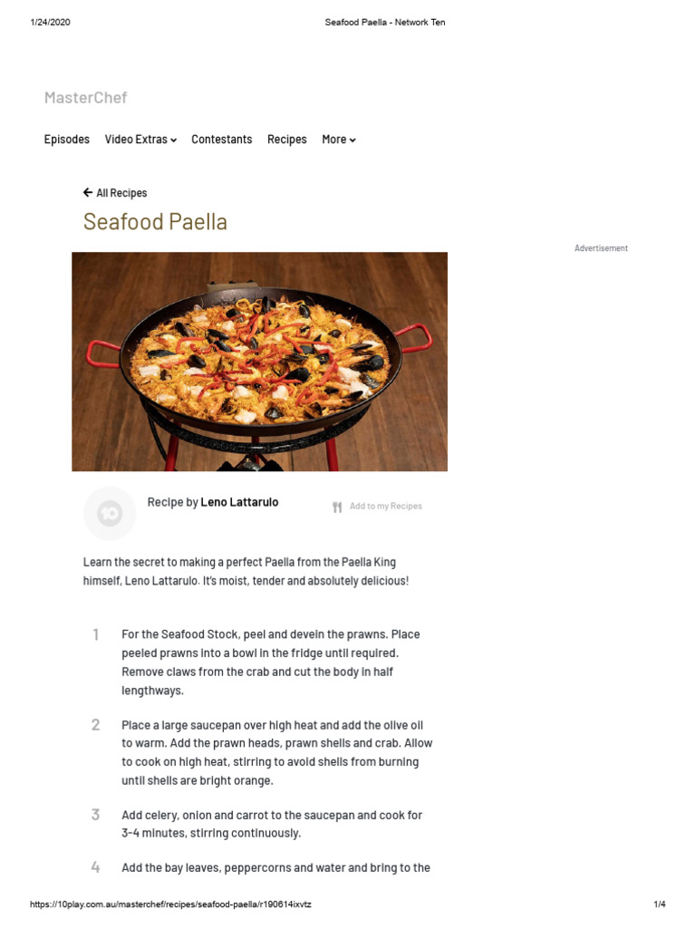 Seafood Paella - Network Ten | PDF | Food And Drink Preparation | Foods