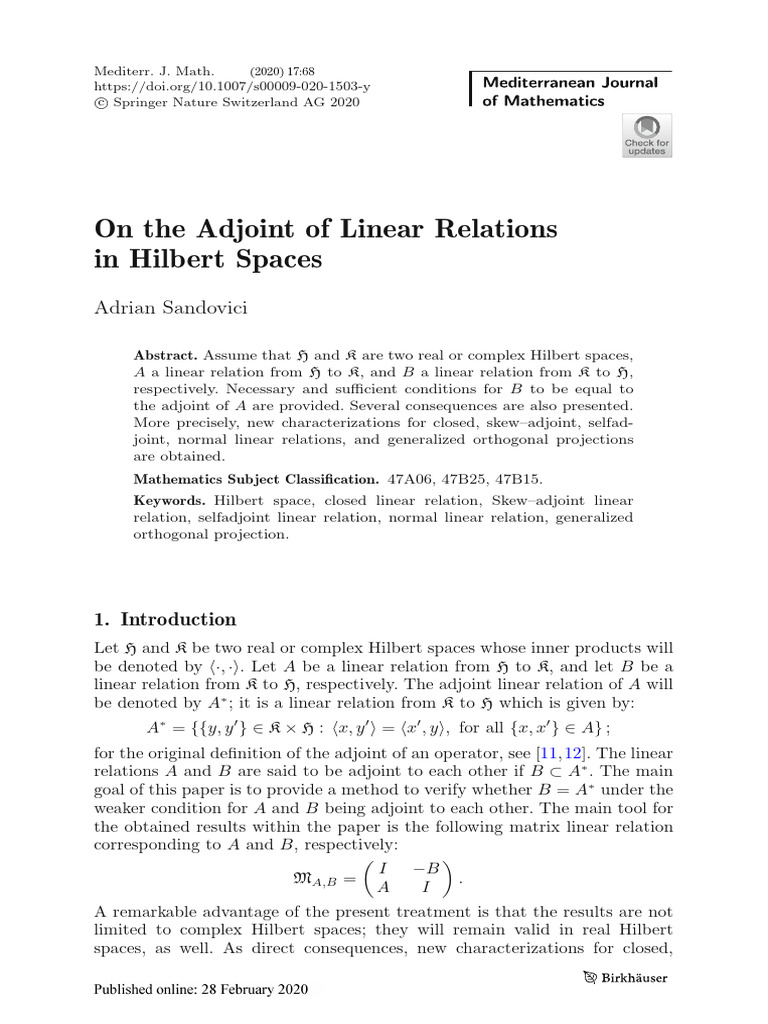 Adjoint Properties of Linear Relations | PDF | Hilbert Space | Matrix ...