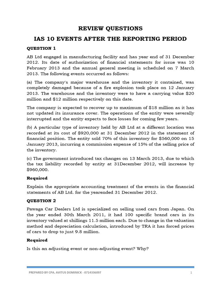 IAS 10: Key Q&A on Reporting Events | PDF | Inventory | Book Value