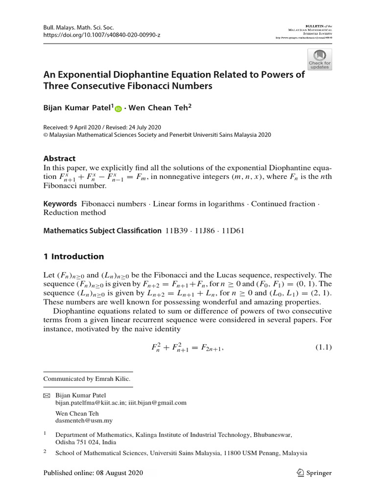Exponential Diophantine Equation in Fibonacci Numbers | PDF ...