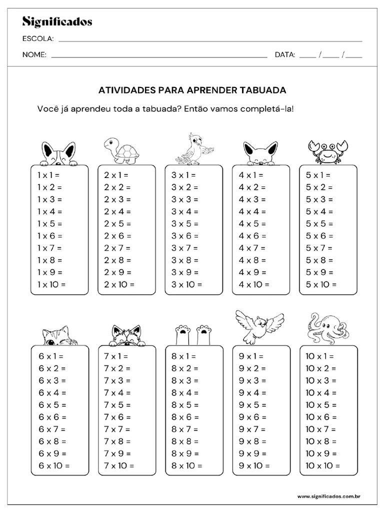 Exercicios de Tabuada Ensino Fundamental 1 (1) | PDF