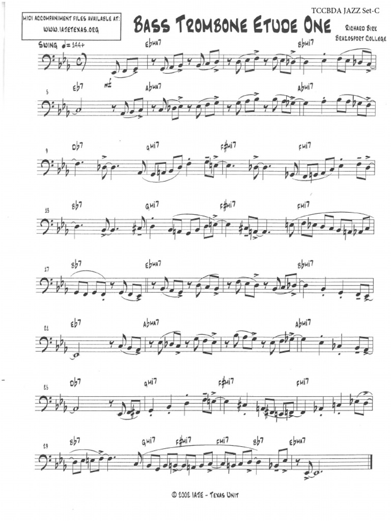 TCCBDA Jazz Etudes SET C-Bass Trombone Etude 1 | PDF