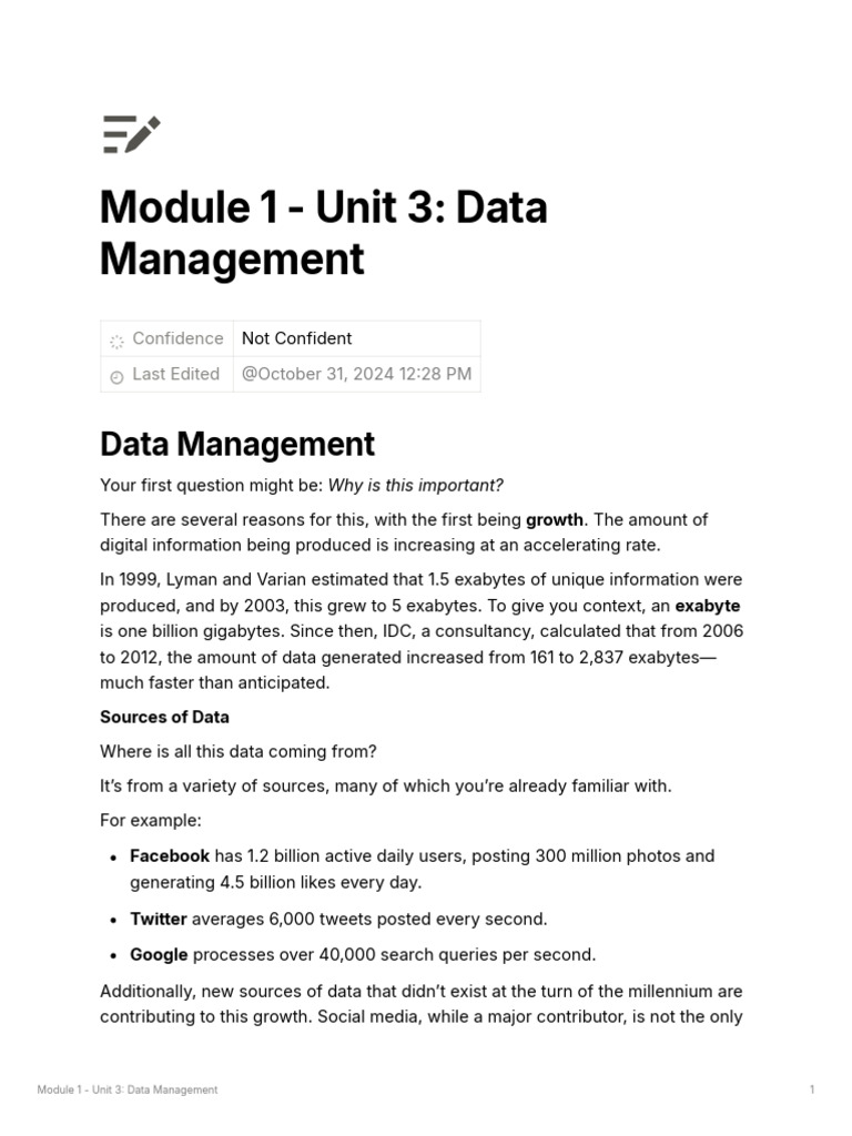 Module 1 - Unit 3 - Data Management | PDF | Data | Analytics