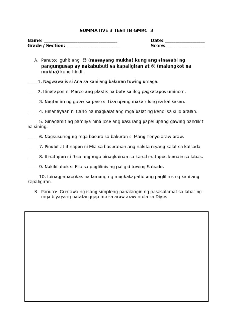 Summative Test 3 Grade 3 | PDF