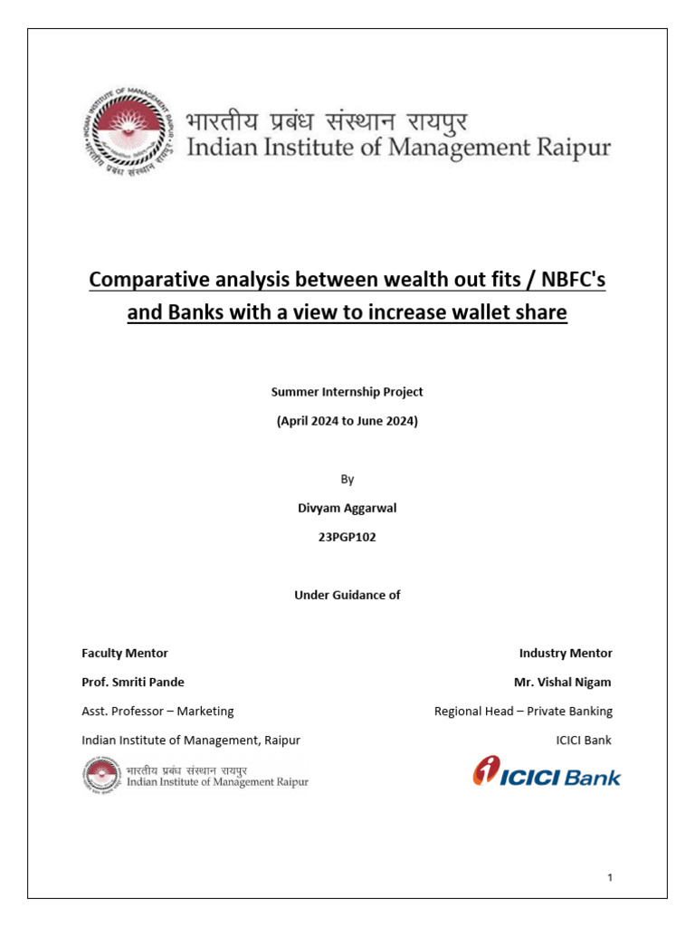 Divyam Aggarwal - IIM Raipur - Internship Report | PDF | Banks ...
