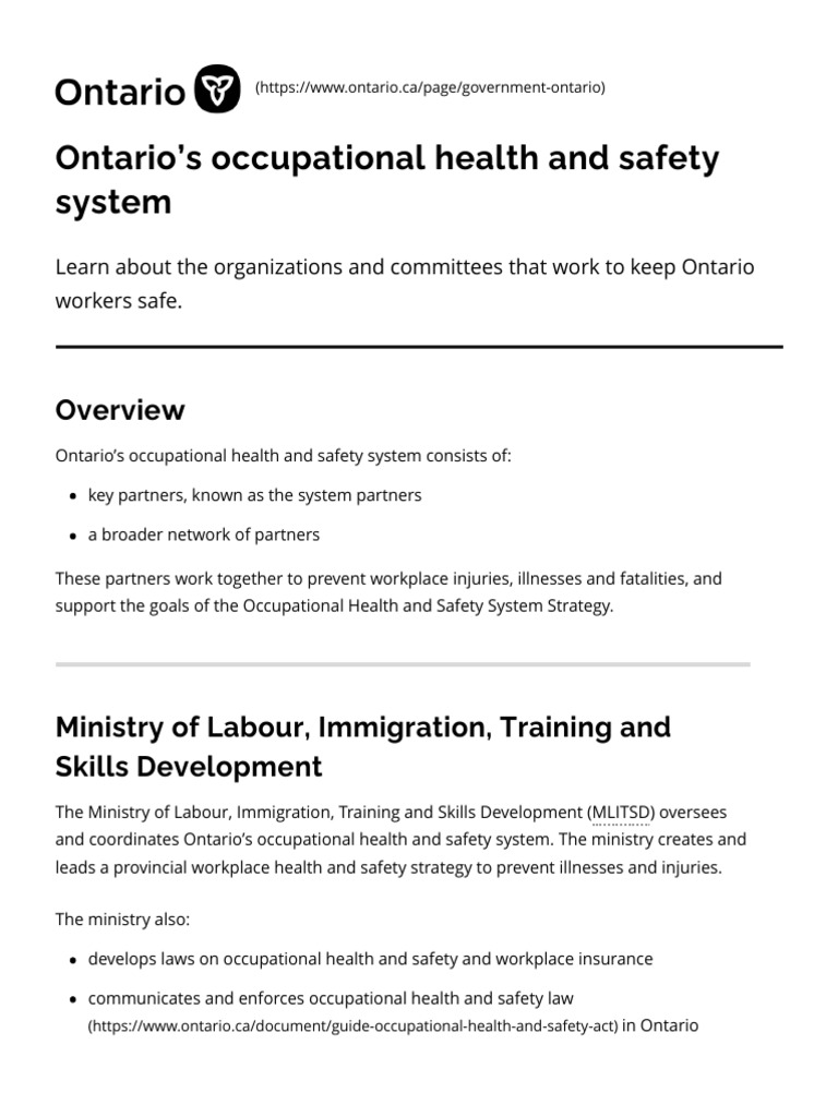 Ontario's Occupational Health and Safety System - Ontario - Ca | PDF ...