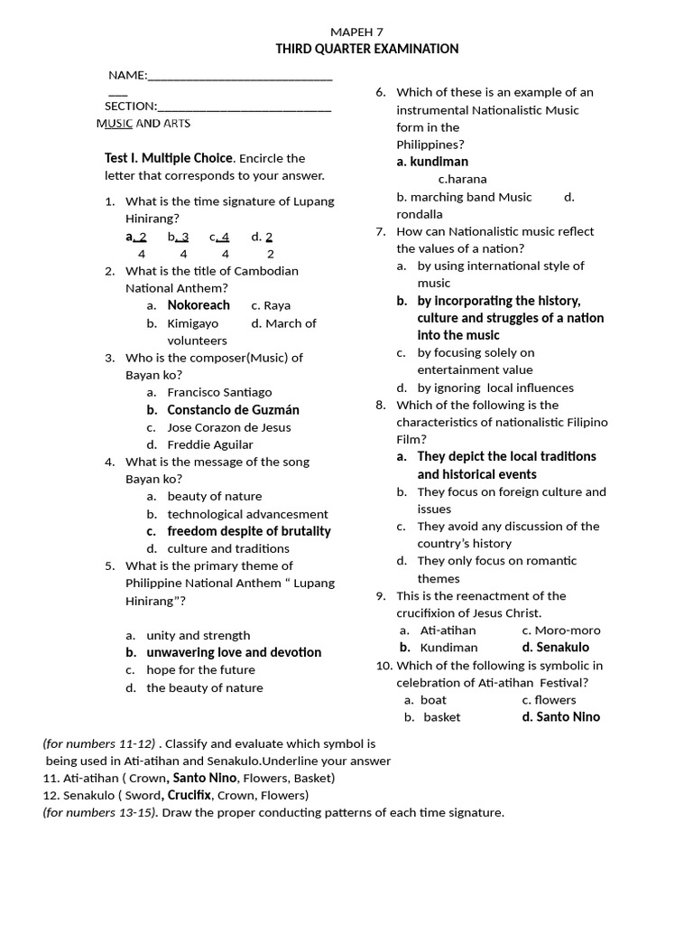 Answer Key.. Third Periodical Examination Mapeh 7 | PDF | Nutrients | Health Promotion