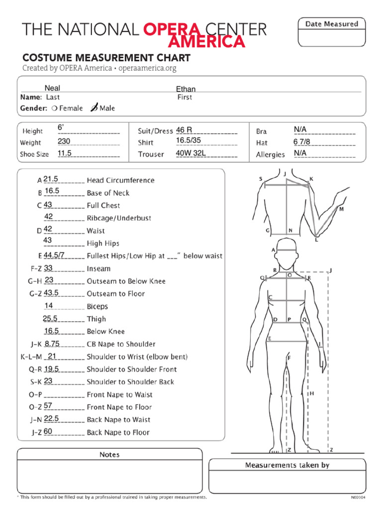 Costume Measurement | PDF