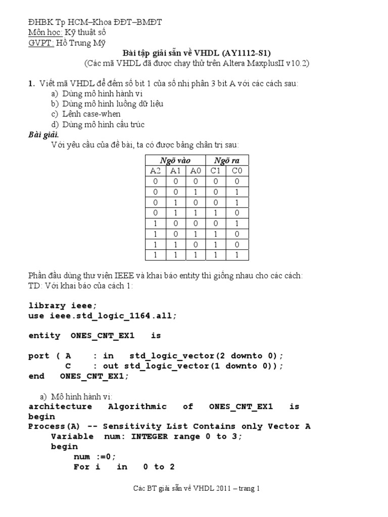 KTS - Cac BT Giai San Ve VHDL 2011 | PDF