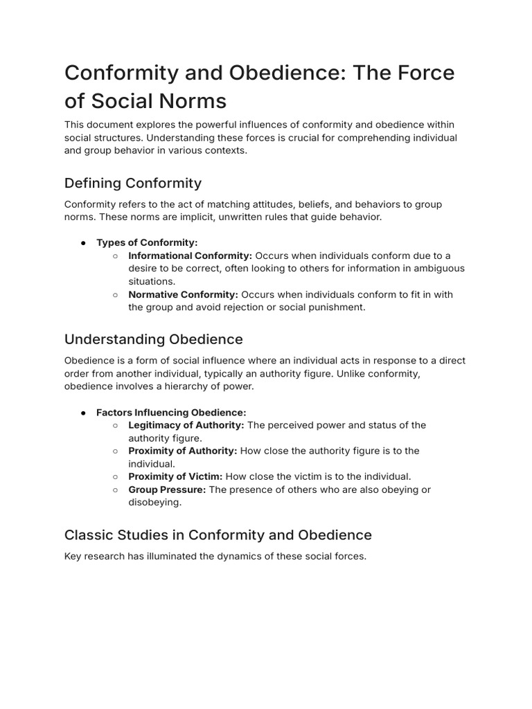 Conformity and Obedience The Force of Social Norms | PDF | Conformity ...