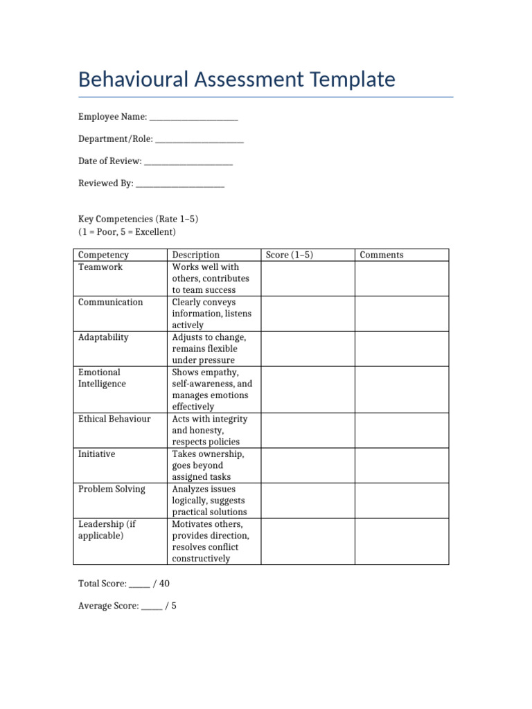 Behavioural Assessment Template | PDF