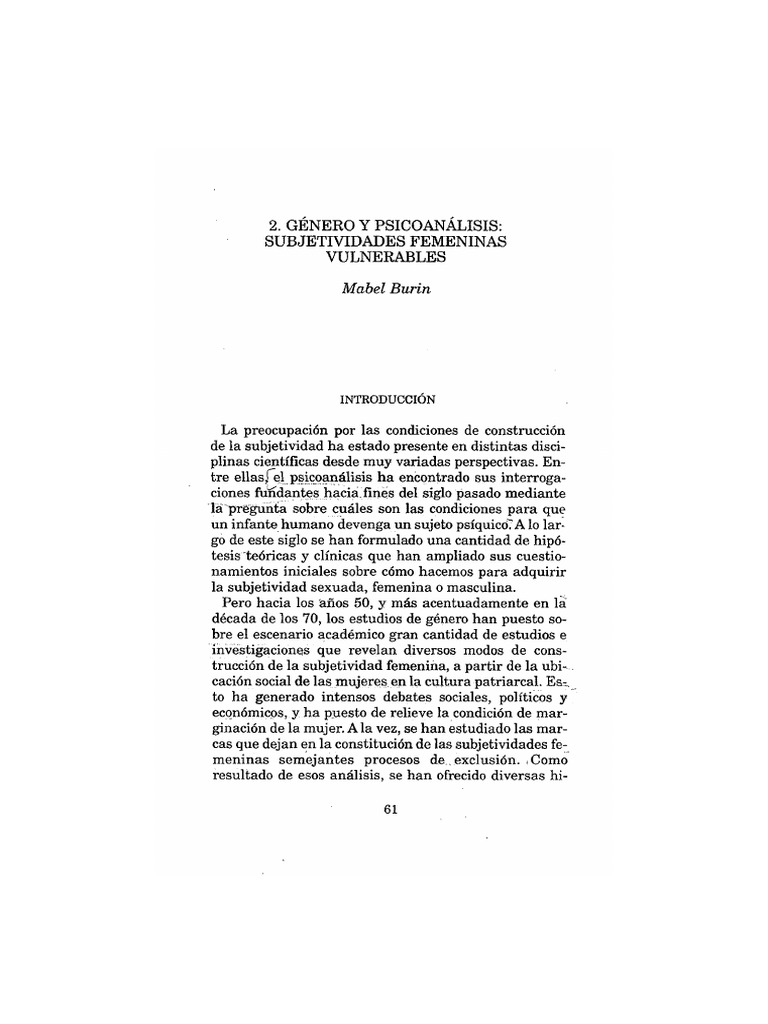 Cap2 Burin Mabel Genero Psicoanalisis Subjetividad | PDF | Psicoanálisis | Género