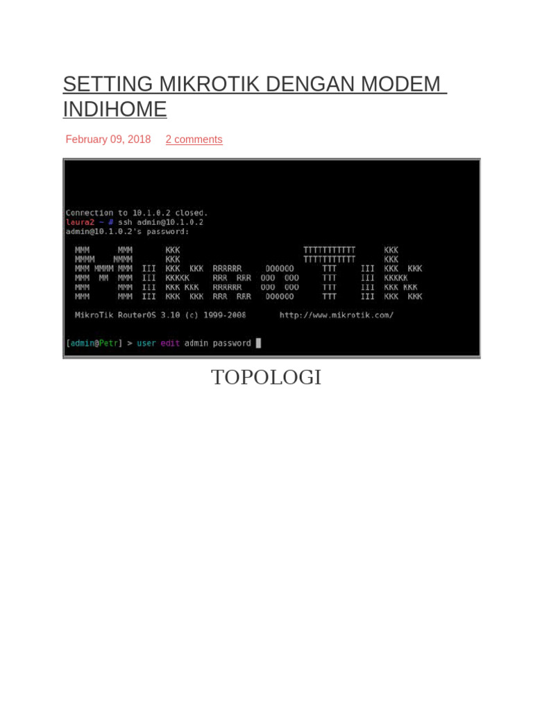Setting Mikrotik Dengan Modem Indihome | PDF