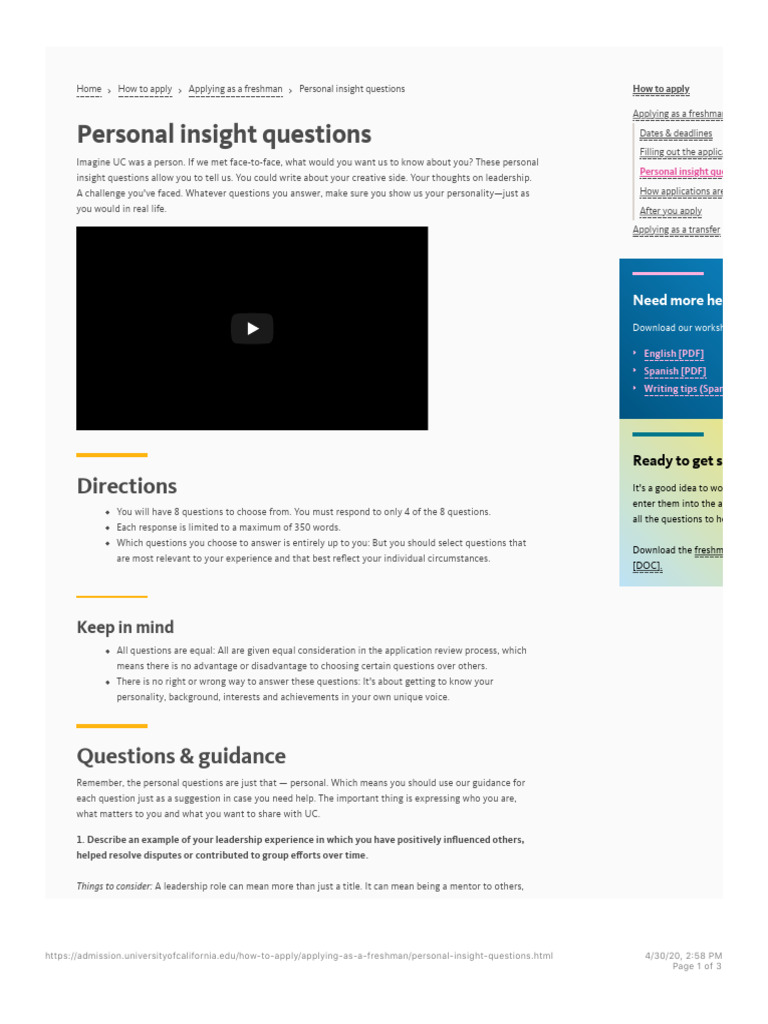 Personal+Insight+Questions+ +UC+Admissions | PDF | Creativity | Leadership