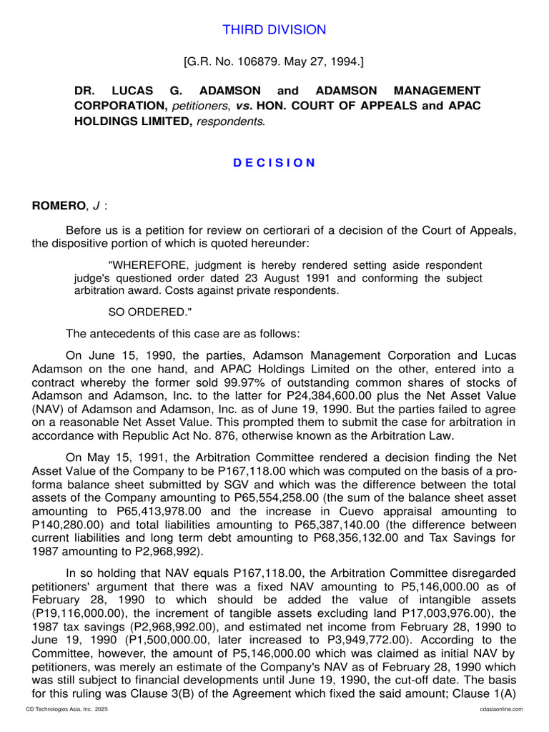 Arbitration Award Dispute: Adamson vs. APAC | PDF | Arbitral Tribunal ...