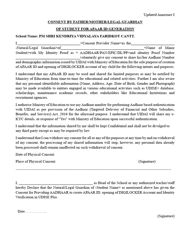 Apaar Consent Letter | PDF | Access Control | Authentication