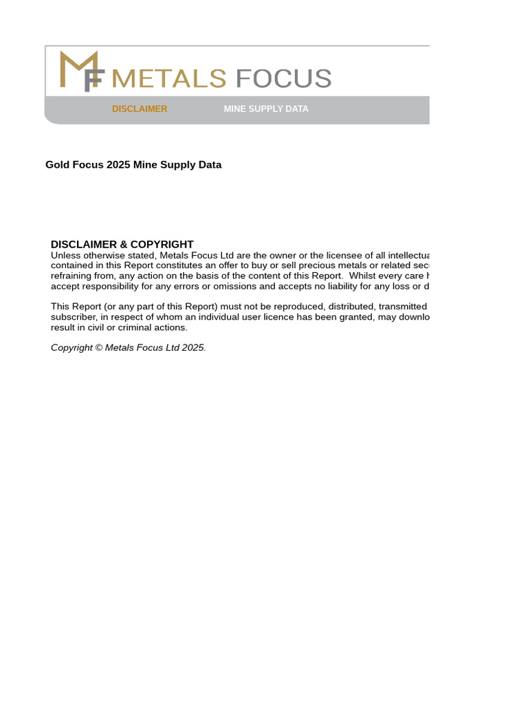 Gold Mining Supply Data 2025 | PDF | License | Copyright