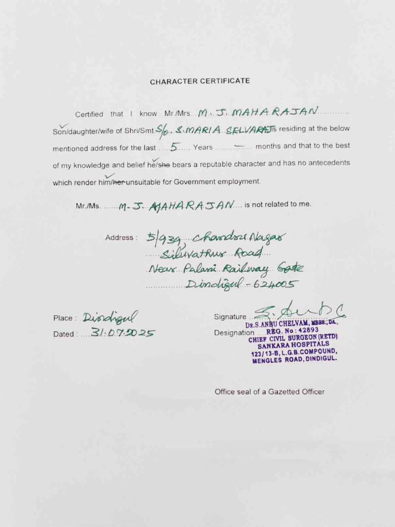Character Certificate | PDF