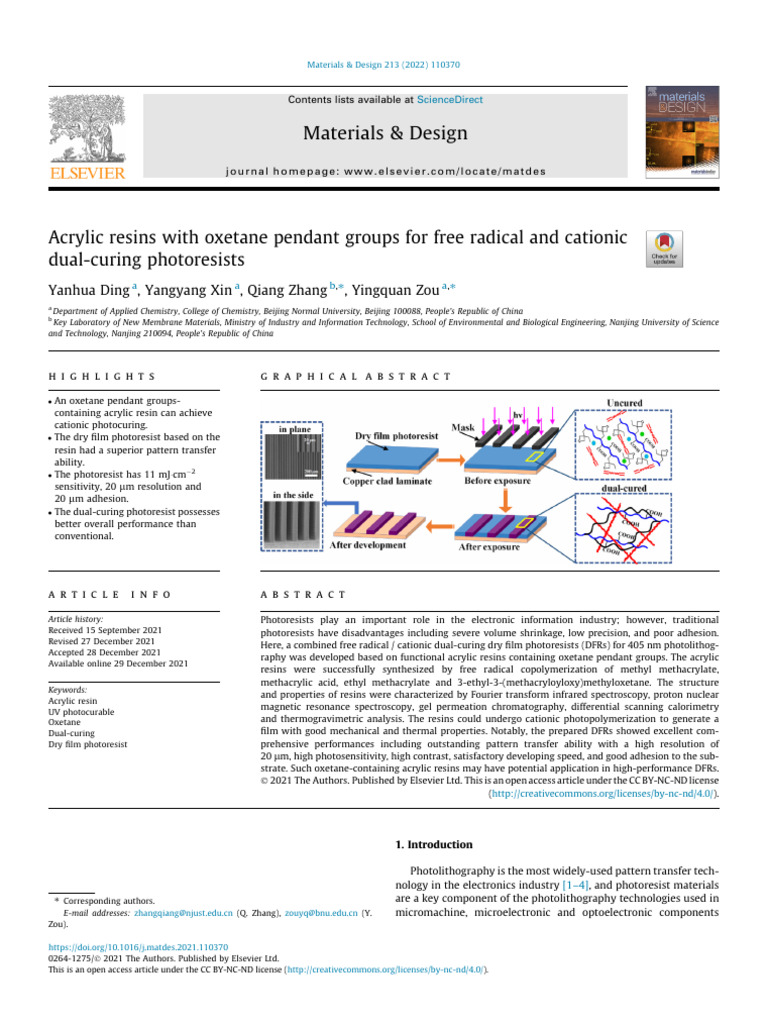 Dual-Curing Acrylic Resins for Photoresists | PDF | Copolymer | Poly ...