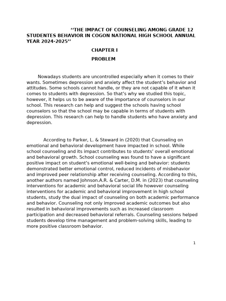 The Impact of Counseling Among Grade 12 Studentes Behavior in Cogon ...