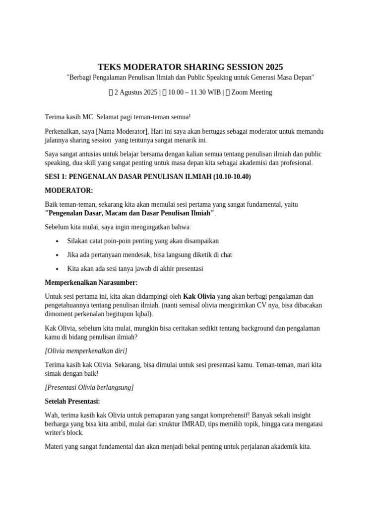 TEKS MODERATOR SHARING SESSION 2025 | PDF