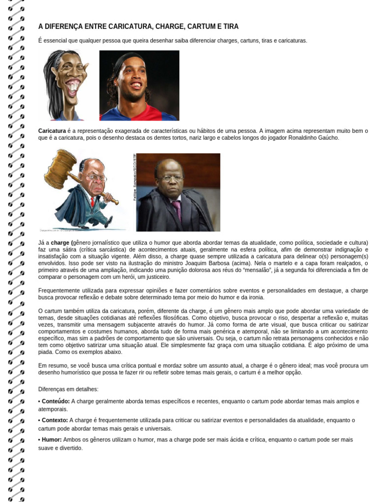 Diferenças entre Charge, Cartum e Tirinha | PDF | Quadrinhos | Desenho