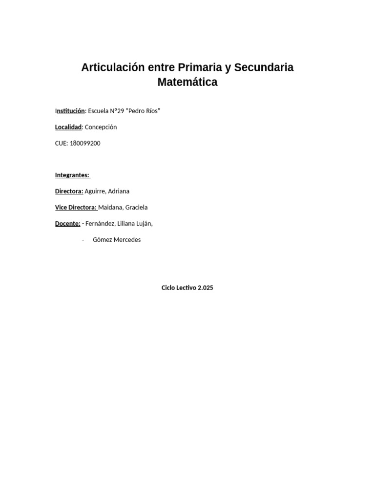 Articulación Entre Primaria y Secundaria Matemática 2.025 | PDF ...