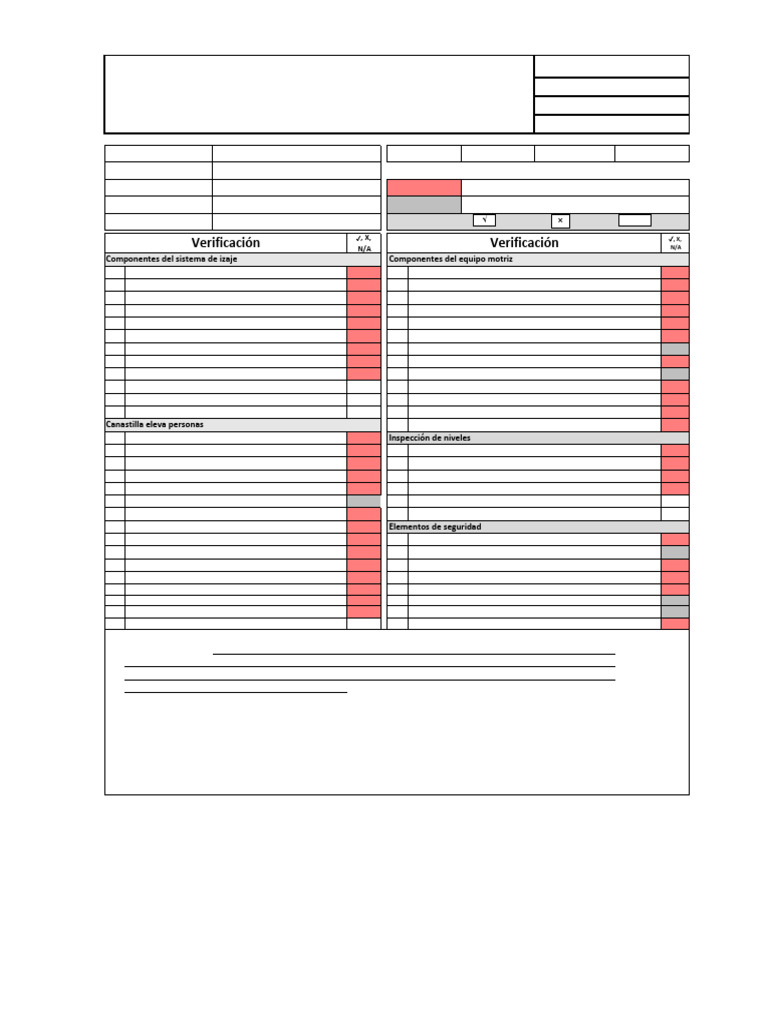 Check List Plataforma Elevadora Excel | PDF | Vehículo de motor | Vehículos