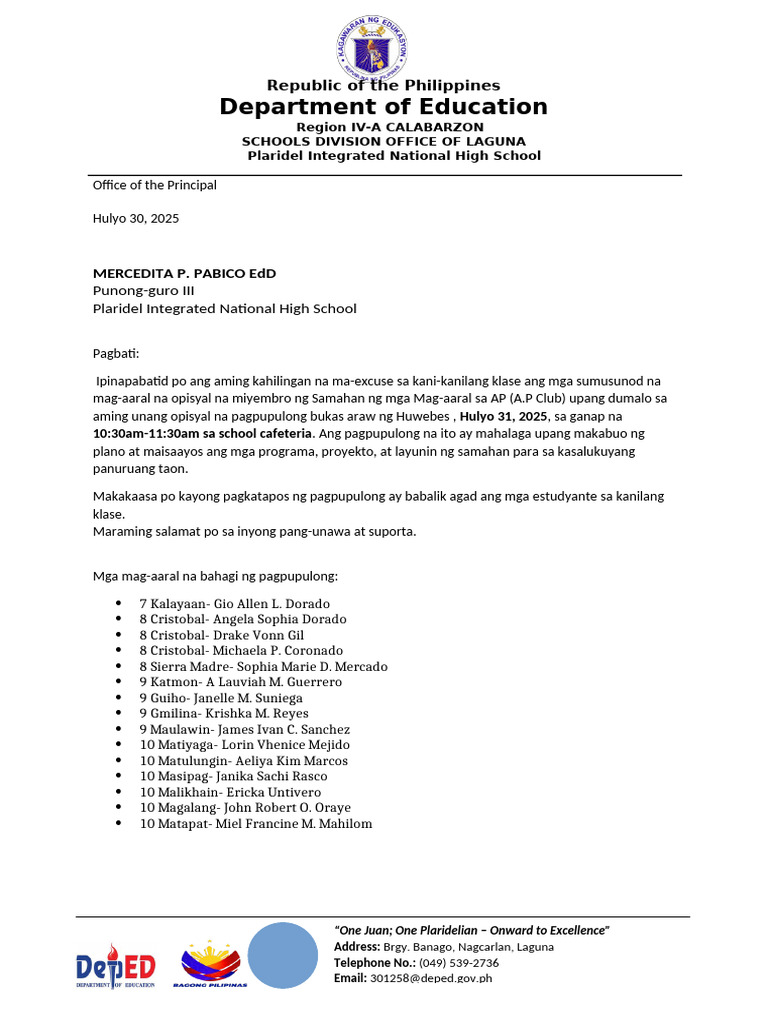 Excuse Letter Sample | PDF