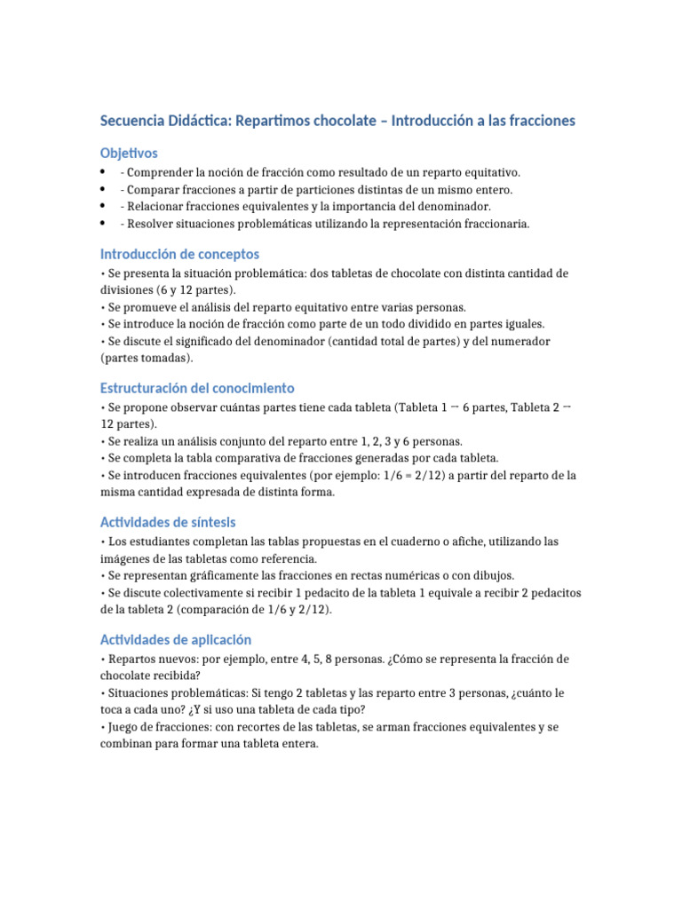 Reparto de Chocolate y Fracciones | PDF