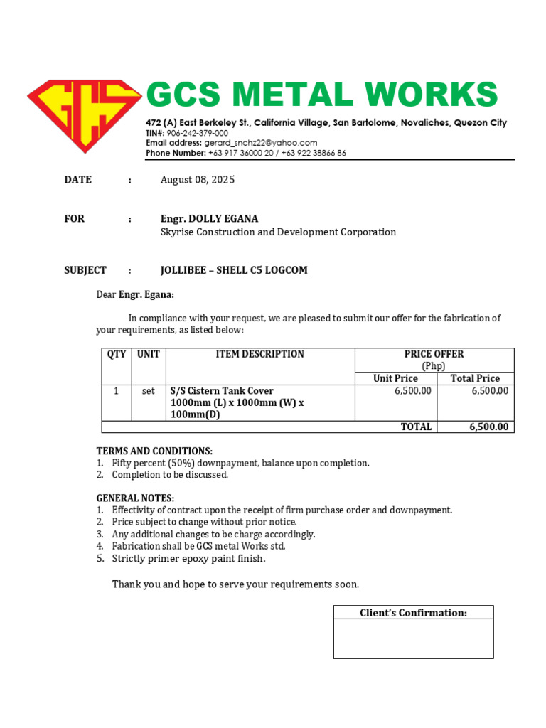 Skyrise Construction - Jollibee Shell c5 Logcom Additional | PDF