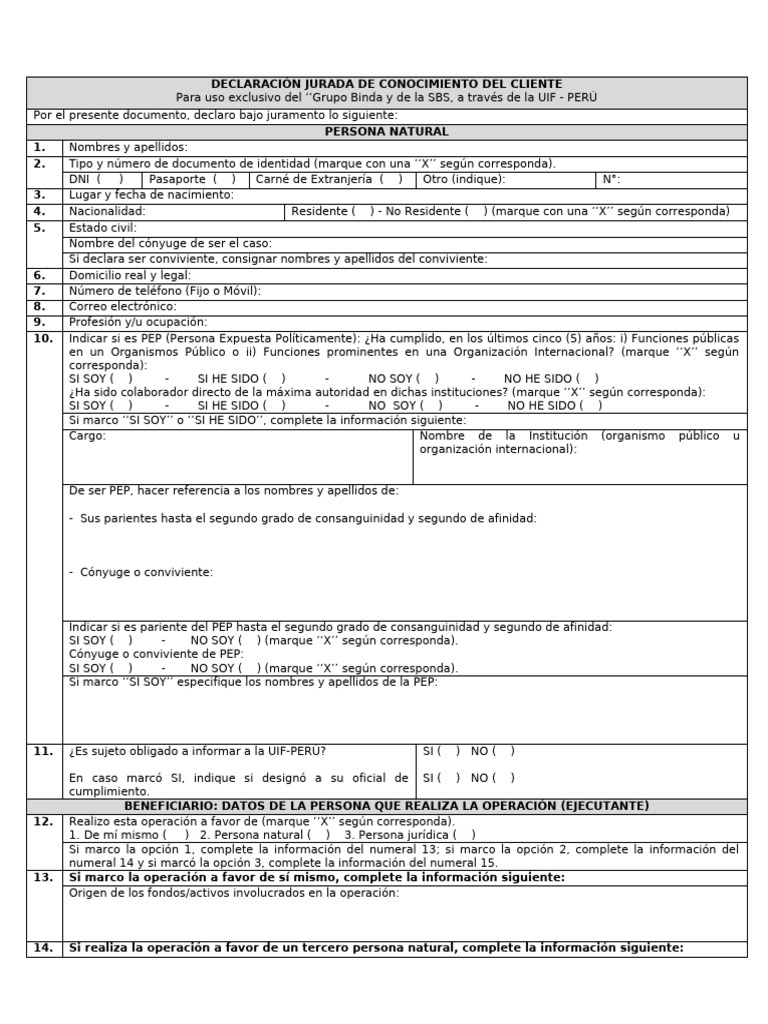 Declaración Jurada de Conocimiento Del Cliente - UIF (25.04.25) | PDF