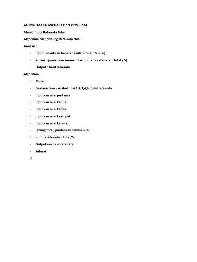 Algoritma dan Flowchart Rata-rata Nilai | PDF