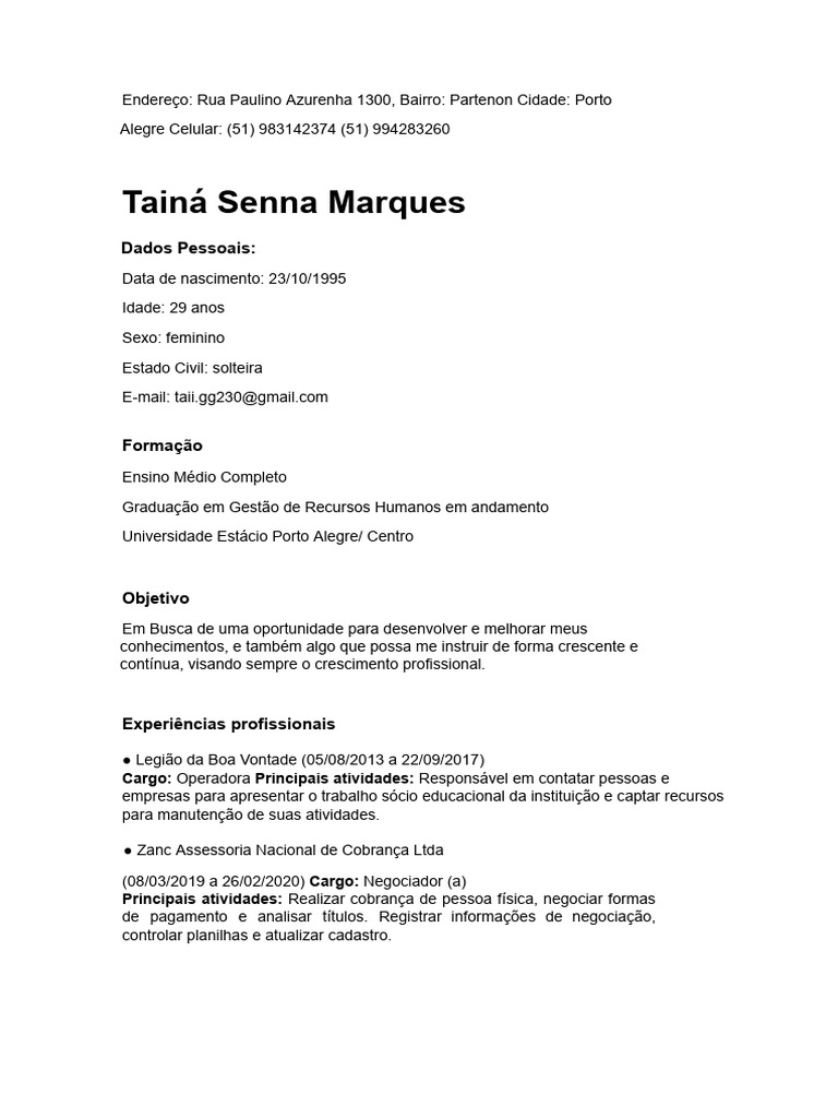 Curriculum Taina 2025 | PDF | Gestão de recursos humanos | Business