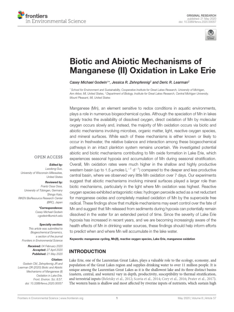 Godwin Et Al. Biotic and Abiotic Mechanisms of Manganese (II) Oxidation ...