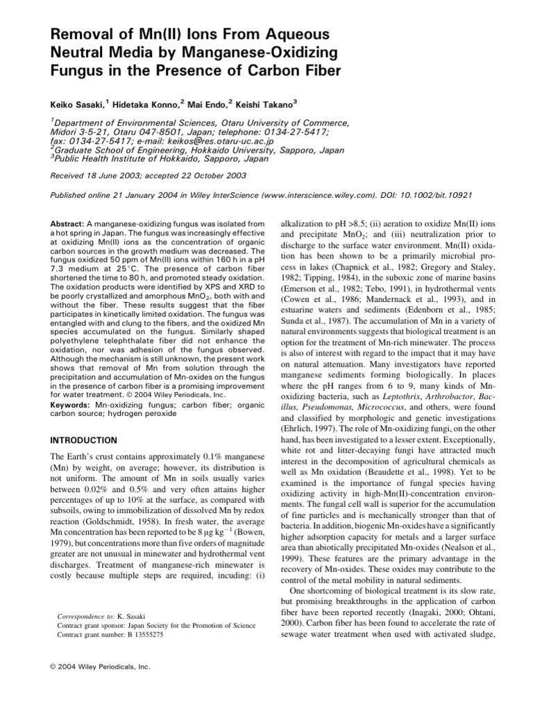 Mn(II) Ion Removal by Fungal Oxidation | PDF | Manganese | Polymerase ...