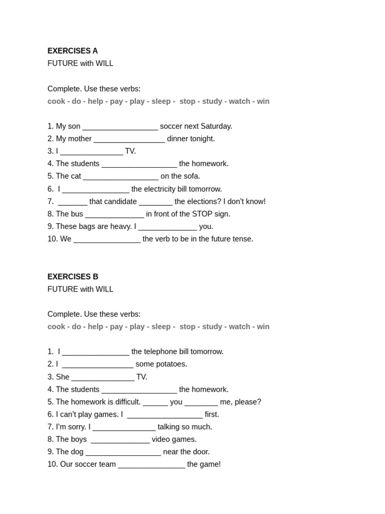 Future Will Exercises for Practice | PDF
