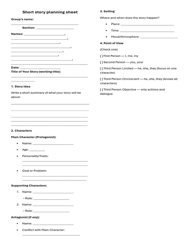 Short Story Planning Sheet | PDF | Chess Openings | Chess