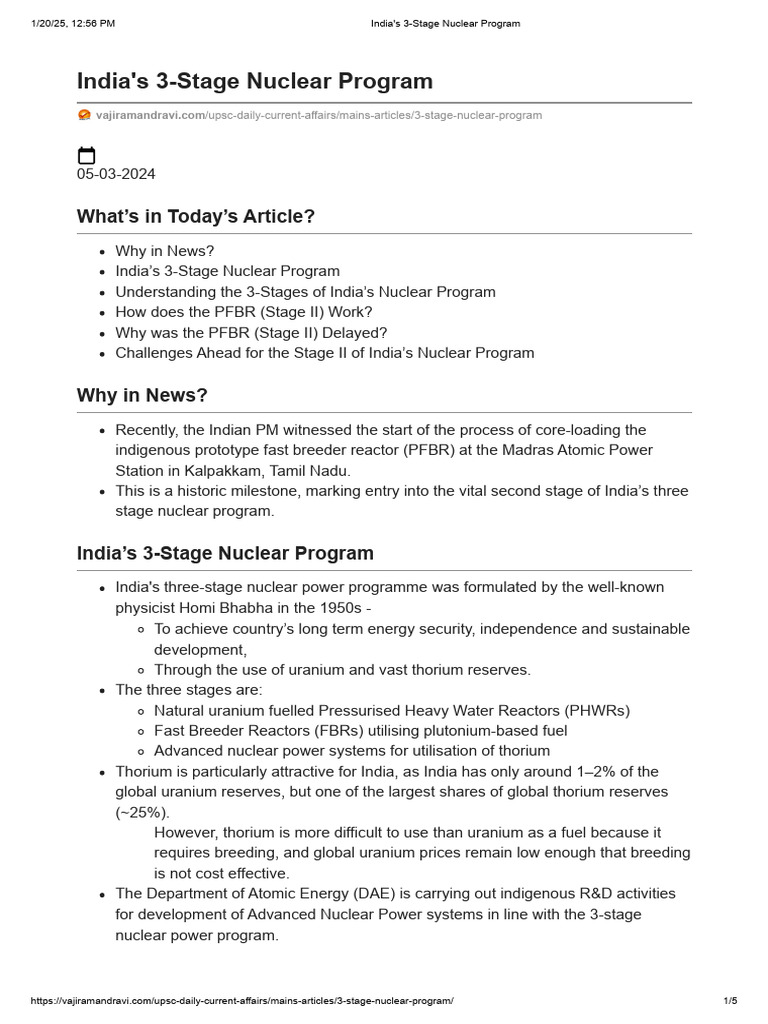 India's 3-Stage Nuclear Program | PDF | Nuclear Reactor | Nuclear Power